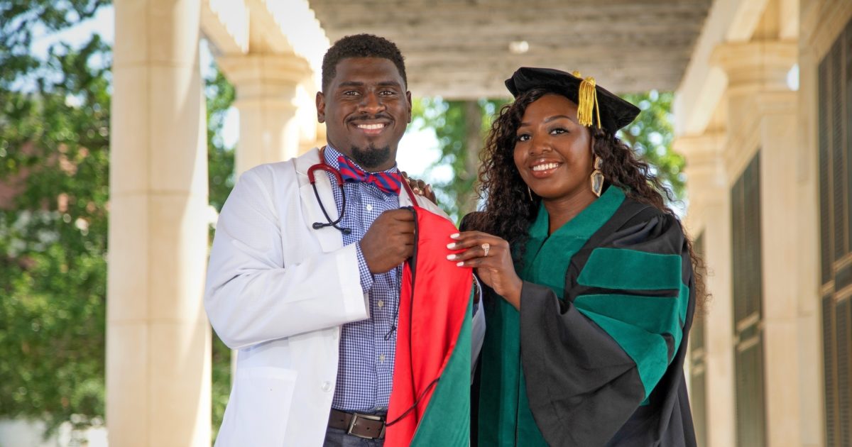 Doctoral hood for her; next year, white coat for him | USA Health